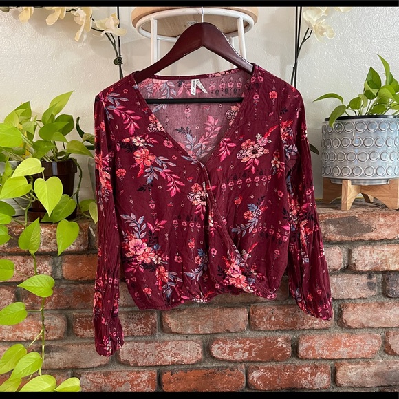Mudd | Tops | Vintage Burgundy Floral Mudd Wrap Top S | Poshmark